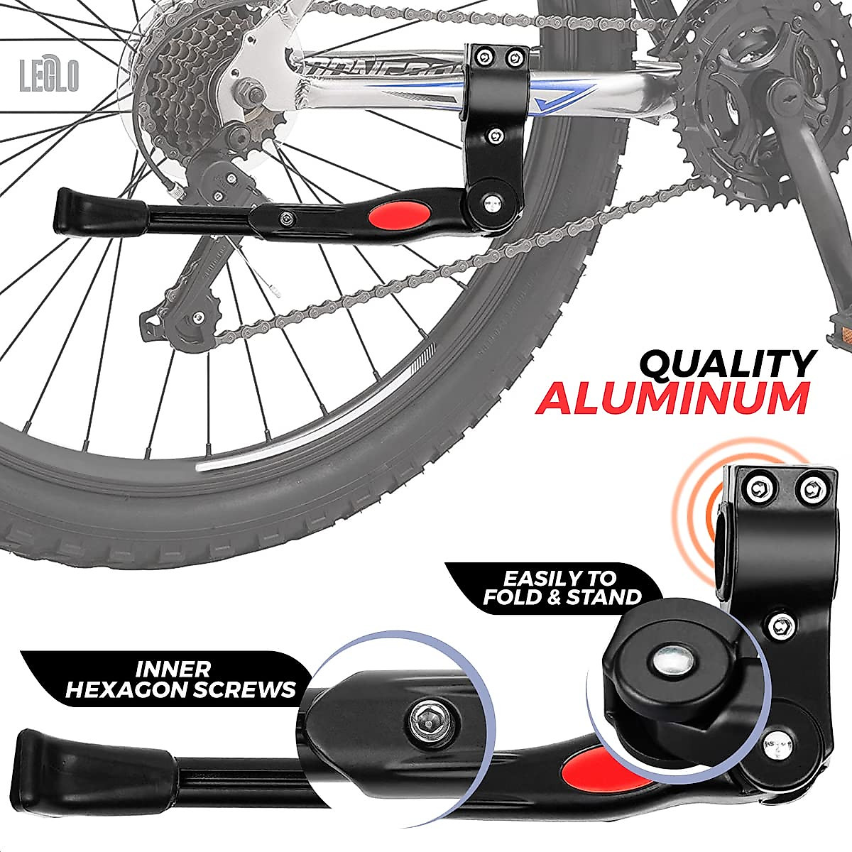 Bike Kickstand for Mountain Bike - Adjustable Bicycle Accessories for Adult Bikes Side Stand Bicycle Kickstand Mountain Bike Side Kick - Diameter 22, 27.5 28 Inch Aluminium Black Road Bike Kickstands