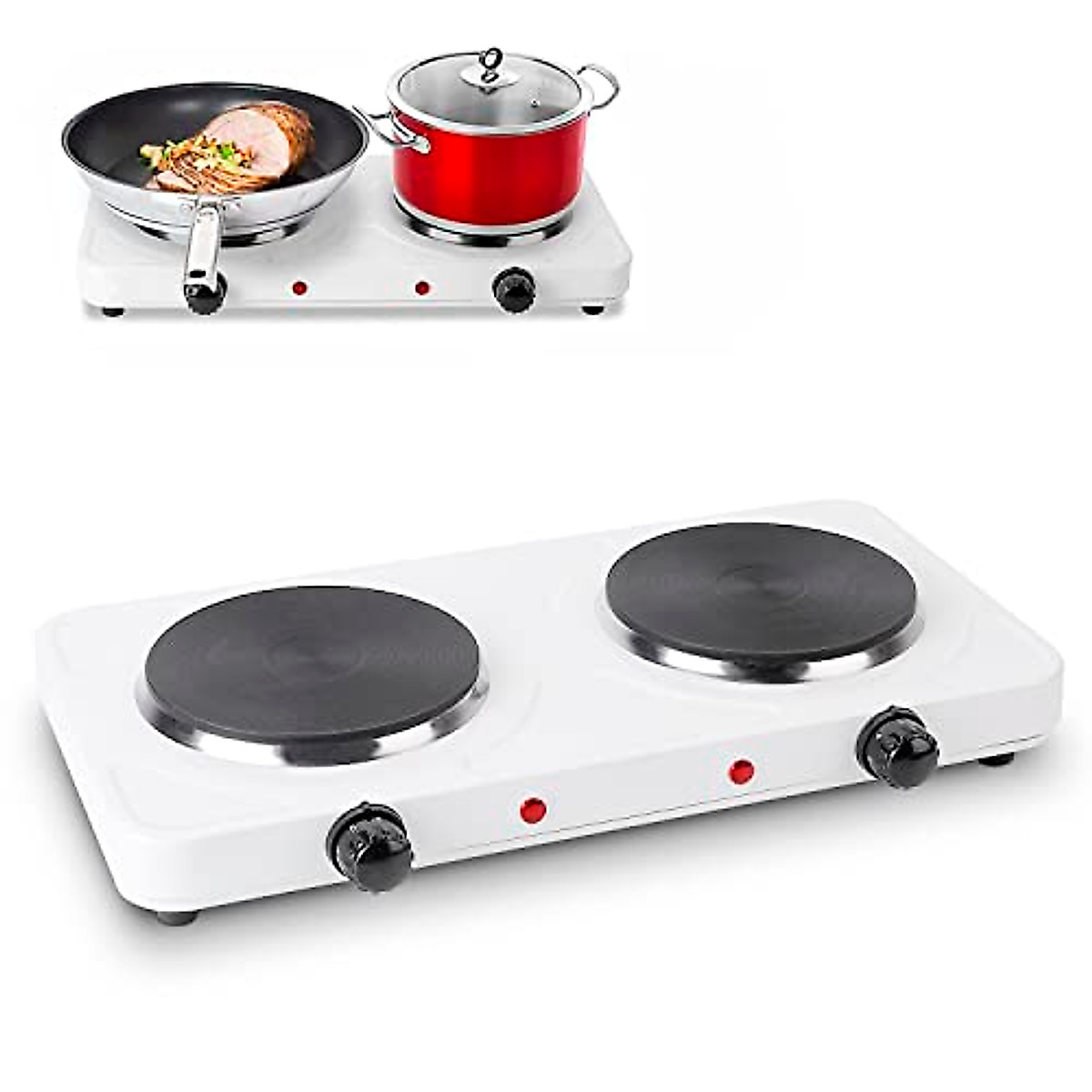 TeqHome Hot Plate, 2000W Portable Induction Cooktop Double Burner with Dual Control & 5 Level Temperature Control, Easy to Clean, Lightweight Cast Iron Electric Stove for Kitchen Camping Cooking, 110V
