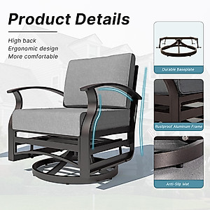 Kurapika 3 Pieces Patio Furniture Set, Outdoor Aluminum Swivel Gliders Rocker, Patio Bistro Set Rocking Chair with Thickened Cushions and Tempered Glass Side Table for Porch Garden Deck (Grey)