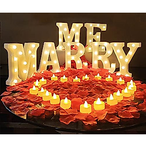 Marry Me Sign Proposal Decorations with 2000pcs Rose Petal and Candles LED Flameless Tealight Fake Candles and Red Rose Petals for Romantic Night Marry Me Lights Weddings