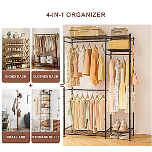 Portable Closets for Hanging Clothes, Freestanding Clothing Rack with 3 Hang Rods & 5 Shelves, Metal Wardrobe Garment Rack for Bedrooms Entrances