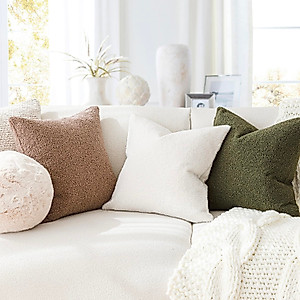 Foindtower Pack of 2, Curly Faux Fur Decorative Throw Pillow Covers Soft Plush Cushion Case with Zipper Cozy Fluffy Boho Pillowcase for Home Living Room Couch Bed Sofa 18 x 18 Inch, Moss Green