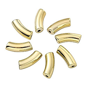LiQunSweet 50 Pcs Golden Acrylic Noodles Beads Long Curved Tube Bead Spacers for DIY Bracelet Anklet Necklace Jewelry Making - 34mm
