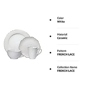 Pfaltzgraff French Lace White 16 Piece Dinnerware Set, Service for 4