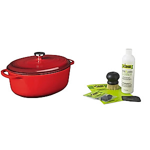 Lodge EC7OD43 Enameled Cast Iron Oval Dutch Oven, 7-Quart, Red & Enameled Cast Iron and Stoneware Care Kit, 12 oz