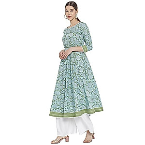 Yash Gallery Women's Plus Size Cotton Floral Printed Anarkali kurta (Blue)