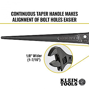 Klein Tools 3227 Extra Wide Adjustable Wrench, Construction Spud Wrench for Up to 1-7/16-Inch Nuts and Bolts, 10-Inch, with Tether Hole