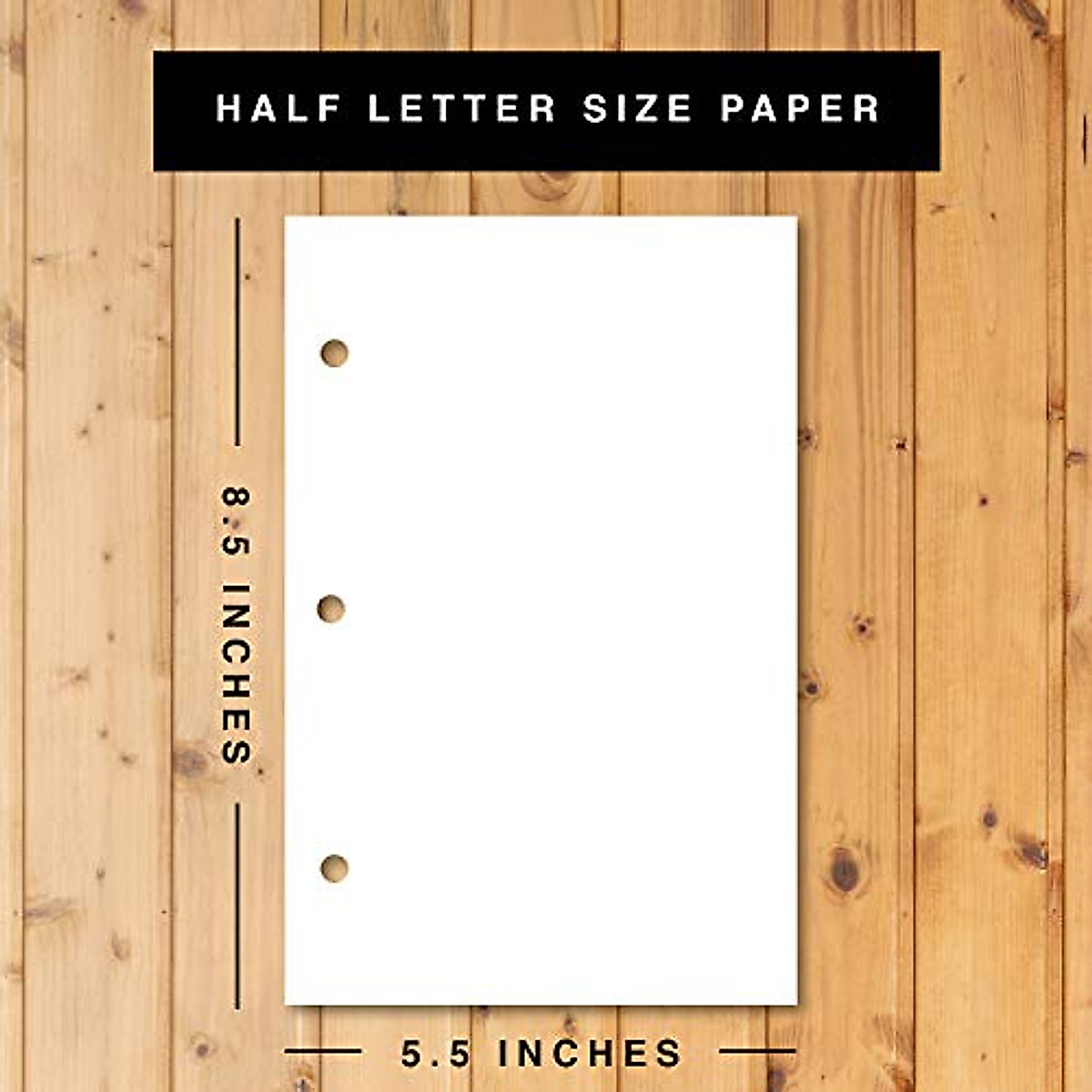 3 Hole Punch Half Letter Paper, Bright White Sheets, For 3 Ring Binders and Clipboards | 8.5 x 5.5 Inches | 24lb Bond, 60lb Text, 90 GSM | 250 Papers Per Pack