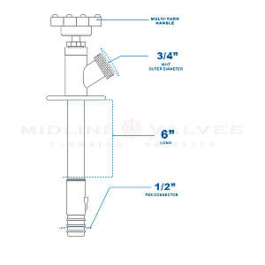Midline Valve 8428P Sillcock Pipe Chrome Plated Brass Body Frost 1/2 inch PEX Connection and 3/4 inch Hose Bib, 6