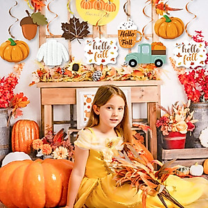20Pcs Fall Party Hanging Decorations, Autumn Hello Fall Party Hanging Decorations, Pumpkin Leaf Truck Cutouts Thanksgiving Ornaments for Fall Party Decorations Thanksgiving Party Supplies