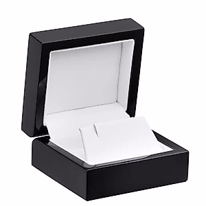 ALLUREPACK Allure - Wooden Earring Box - Black Wood Jewelry Gift box, With High Polish Lacquered Gloss Finish And Cream Colored Leather Interior, For Unique Proposal, Engagement Or Wedding.
