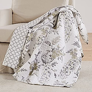 Levtex Home - Pisa - Throw - Floral Contemporary Peacock - Grey and Taupe - Quilt (50x60in.) - Cotton/Cotton