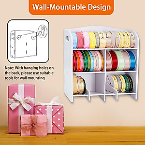 Krafetto Ribbon Storage Organizer Rack, Wall-Mountable Ribbon Holder Rack for Craft Room, Desktop Ribbon Spool Holder Organizer for Ribbons up to 4" in Diameter