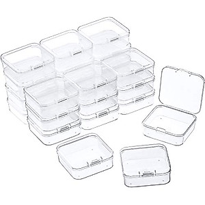 SATINIOR 24 Packs Small Clear Plastic Beads Storage Containers Box with Hinged Lid for Storage of Small Items, Crafts, Jewelry, Hardware, 2.12 x 2.12 x 0.79 in
