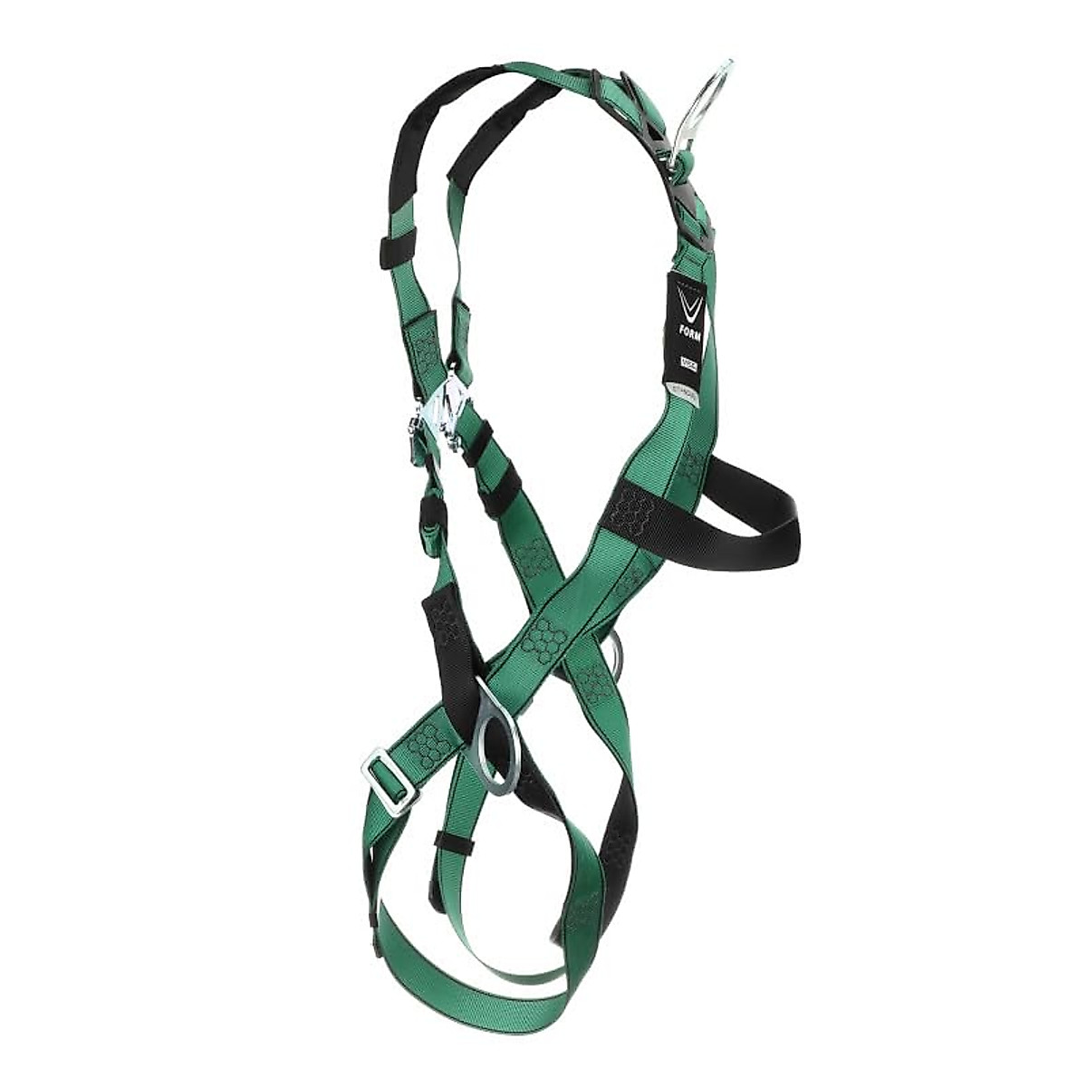 MSA 10197231 V-Form Full Body Safety Harness - Size: Extra Large, D-Ring Configuration: Back/Hip, Qwik Fit Leg Straps, Color: Green, Full Body Harness, Durable, Fall Protection