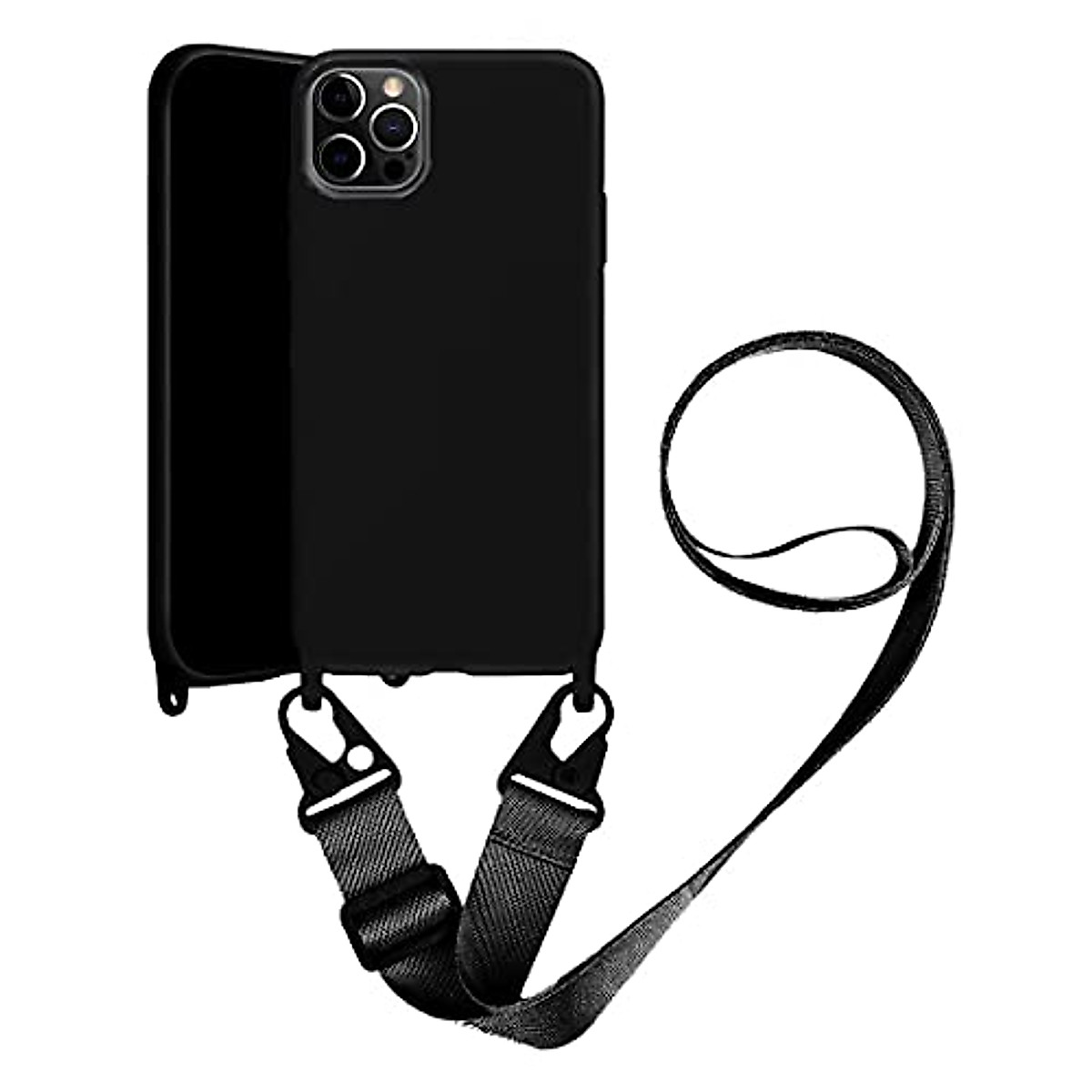 Mobile Phone Chain Case Compatible with Apple iPhone 11 Necklace Case Nylon Shoulder Strap Soft Silicone TPU Cover with Cord for Hanging Protective Case with Stylish Strap (Black)