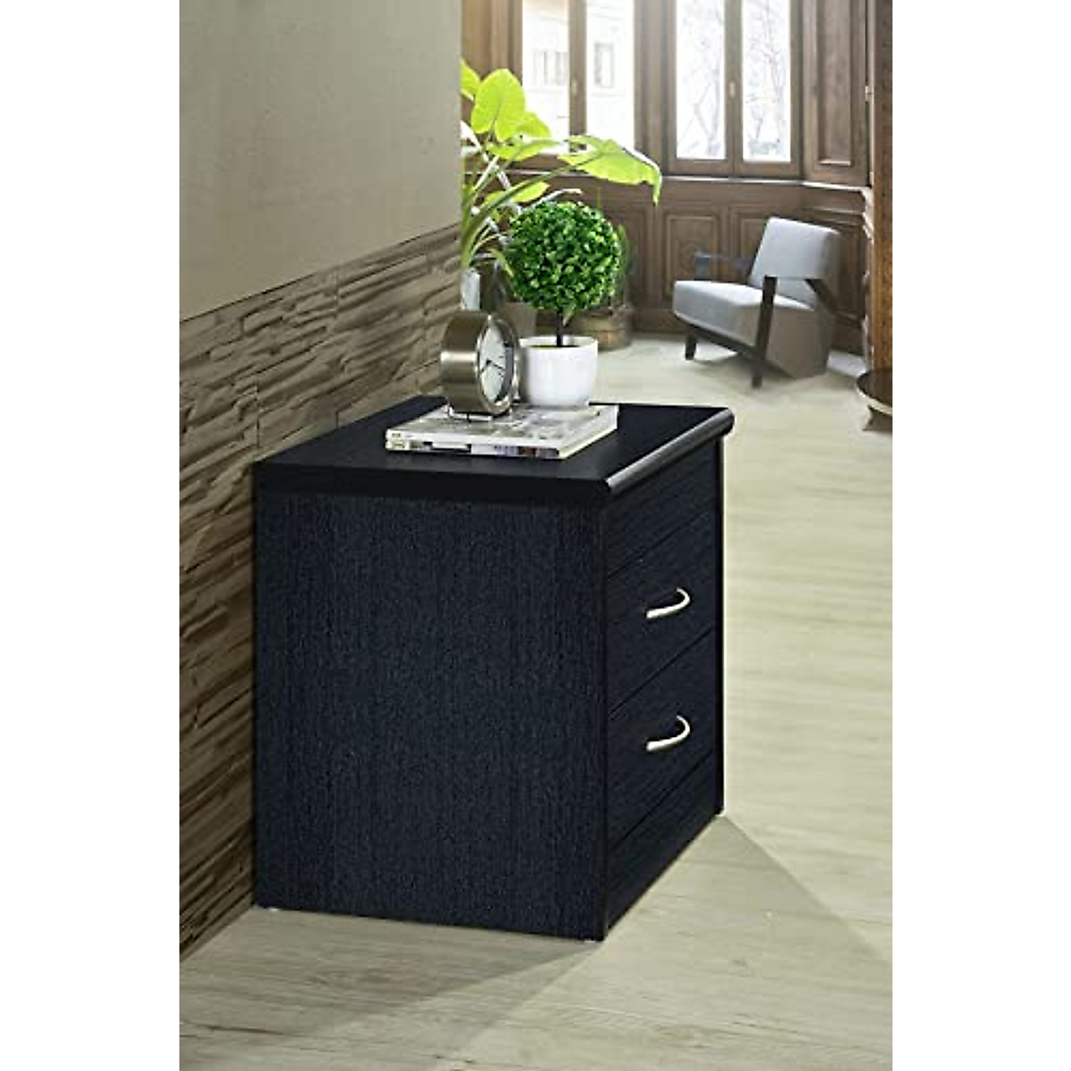 Hodedah 2 Drawer Nightstand, Black, 21.65 in x 48.03 in x 72.83 in