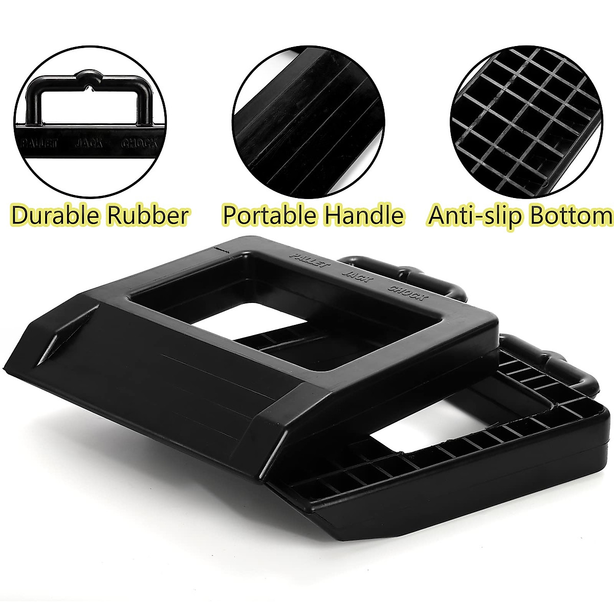 Yesland 2 Pack Rubber Pallet Jack Chock, 14.2 x 11.5 x 2 Inch Heavy Duty Pallet Truck Stopper Black Wheel Stop Chock for Truck Pallet Jack