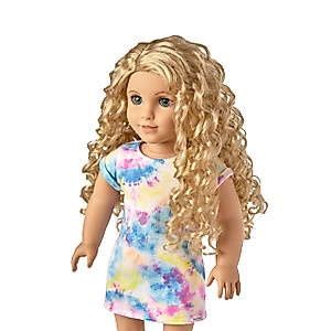 American Girl Truly Me 18-inch Doll #115 with Gray Eyes, Curly Blonde Hair, Light Skin, Tie Dye T-shirt Dress, For Ages 6+