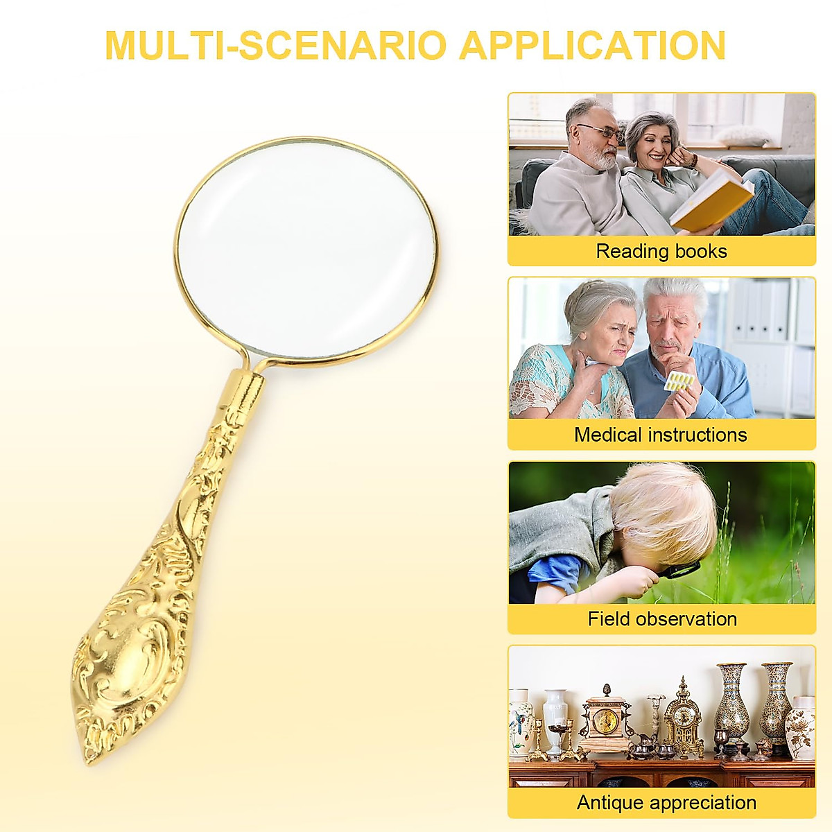 Rongon Small Magnifying Glass Handheld Magnifiers, 5X 45MM Gold Handle Loupe Magnifiers for Close Work, Reading Hobbies, Science, Inspection and Crafts