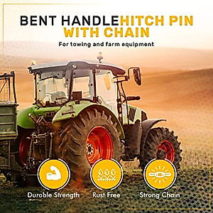Goreks Bent Handle Hitch Pin with Chain and Lynch Pin 7/8” x 5 1/8” Trailer Coupler Pin for Secure Mounting of Hitches, Towing Wagons and, Farm Equipment