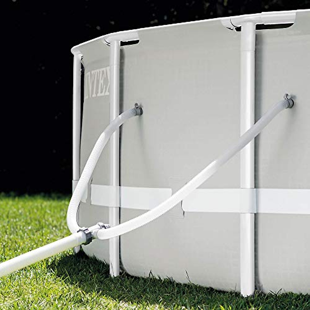 Intex 26731EH 18ft x 48in Outdoor Prism Frame Above Ground Swimming Pool Set with Cover, Ladder, Filter Pump, and 6 Replacement Filters, Gray