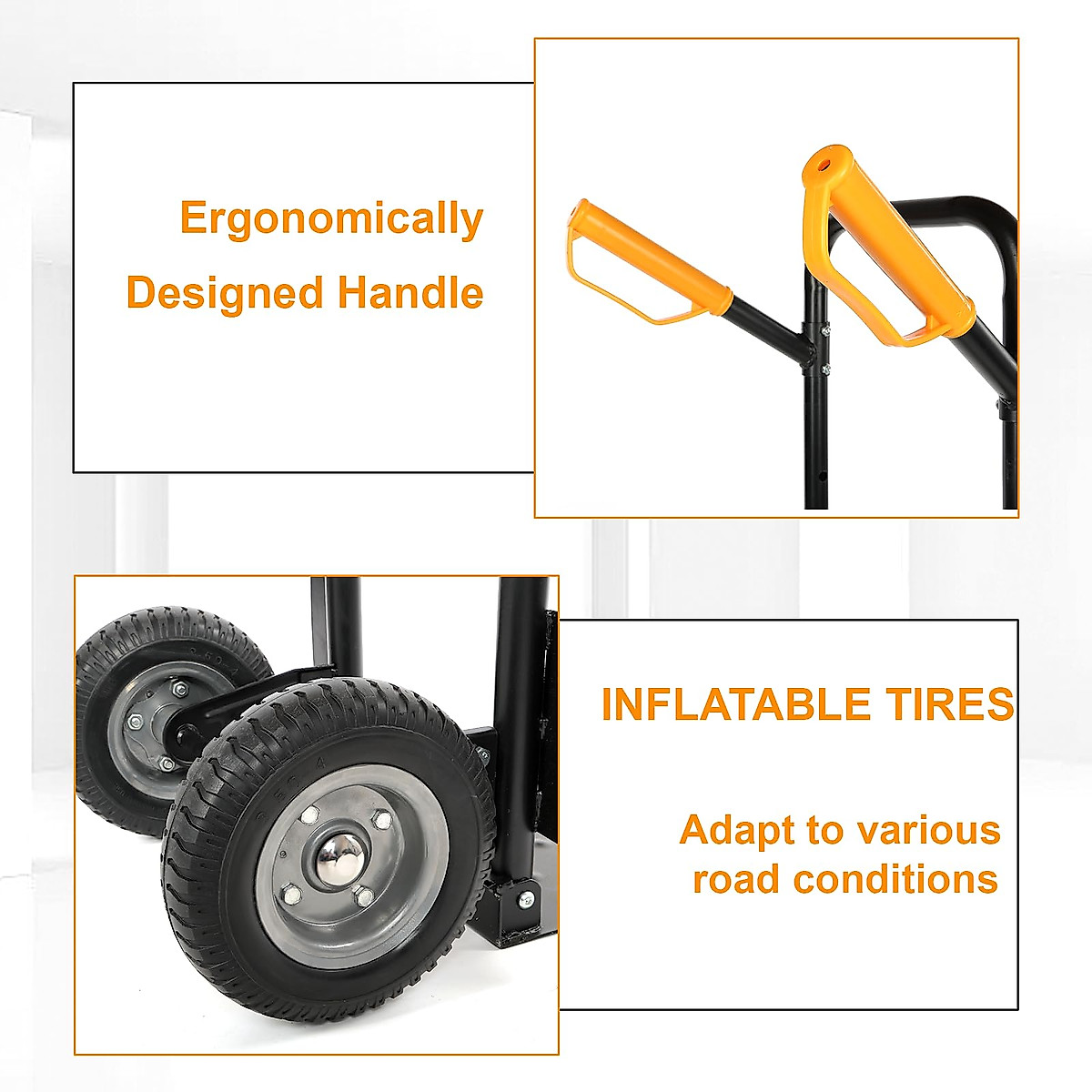 Hand Truck Heavy Duty, Folding Dolly 440lbs Capacity, Dolly Cart with Pneumatic Tire for Moving Home, Workshop, Office, Groceries, Furniture (440lb)