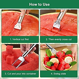 Upgraded 2-in-1 Stainless Steel Fruit Cutter，2024 Newest Watermelon Slicer Watermelon Cutter Melon Cutter Tool，Dual Head Fruit Forks Slicer Watermelon Cutter Tool, Summer Fruit Cutting Fork for Home
