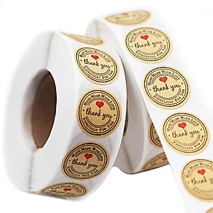 500pcs YOGET 1.5 Inch Round Handmade with Love Sticker,Thank You Stickers Roll Kraft Paper Strong Adhesive Stickers