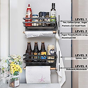Sleclean Magnetic Spice Rack Organizer for Refrigerator, 2 Pack, Paper towel holder magnetic, Kitchen Magnetic Shelf,13.4"x4.5"x7.1", Black