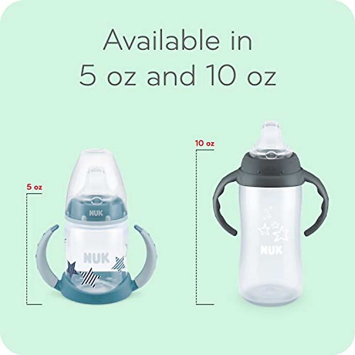 NUK Learner Cup, 10 Ounce, Tritan Gray Star – BPA Free, Spill Proof Sippy Cup