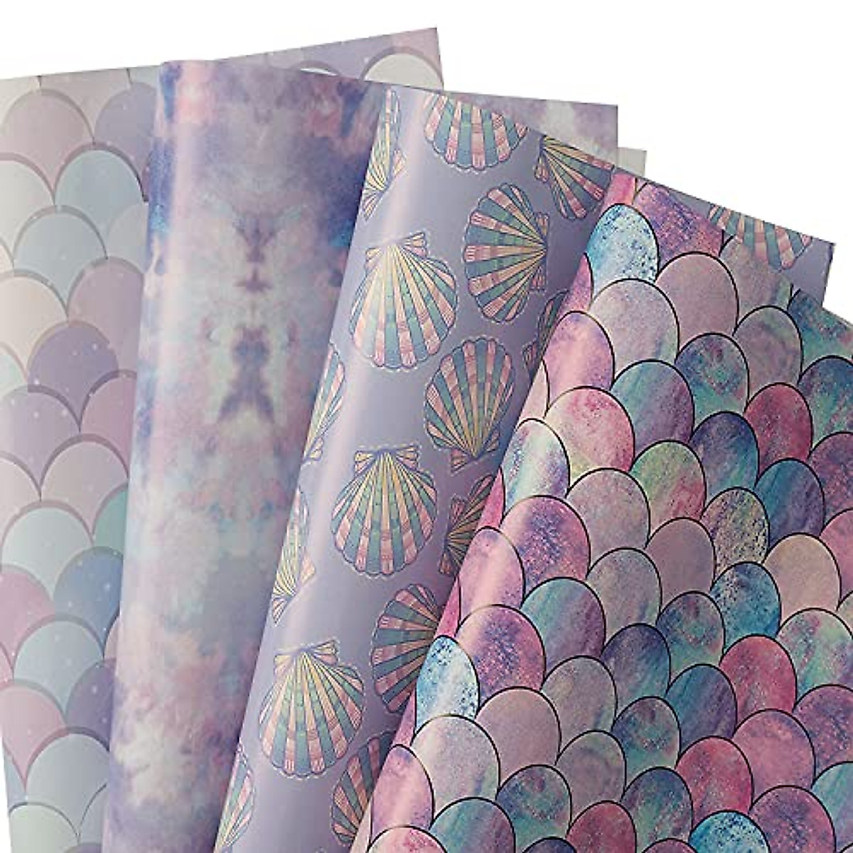 Birthday Wrapping Paper for Girls Women Kids Baby Shower Shining Mermaid Scale Scallop Pink Galaxy 4 Style Gift Wrap Paper for Graduation Wedding Anniversary 12 Folded Sheets 20.5 * 28.7 inch