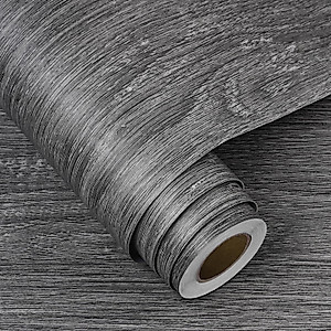 FunStick Thick Grey Natural Wood Contact Paper for Cabinets Countertops Waterproof Wood Wallpaper Peel and Stick Countertops for Kitchen Wallpaper Removable Wood Grain Contact Paper for Desk 15.8"x80"