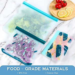 Silicone Storage Bag - Dishwasher Safe Reusable Silicone Bags for Leakproof Storage, Lunch, Marinating, and Travel. BPA Free. 10PCS (4 Gallon 4 Sandwich 2 Snack Bags)