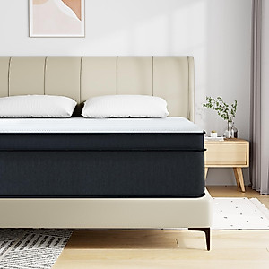 Generic King Mattress 12 inch Memory Foam and Spring Hybrid Mattress Fiberglass Free Gel Memory Foam Mattress in a Box，Blue