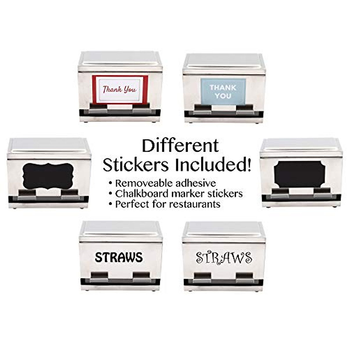 2Fold Supply Stainless Steel Straw Dispenser - For Bulk Unwrapped Drinking Straws - Custom Thank You, Straw and Chalkboard Labels Included - Stainless