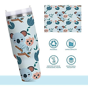 RPLIFE Cute Koalas Blue 40oz Tumbler with Handle, Stainless Steel Tumbler with Straw, Tumbler for Men