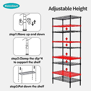 Kennkari 5 Tier Adjustable Metal Shelf Organizer Rack for Pantry/Laundry/Bathroom/Kitchen/Dorm, 3 Tier Small Interlocking Wire Storage Shelves, Free Standing Shelving Unit