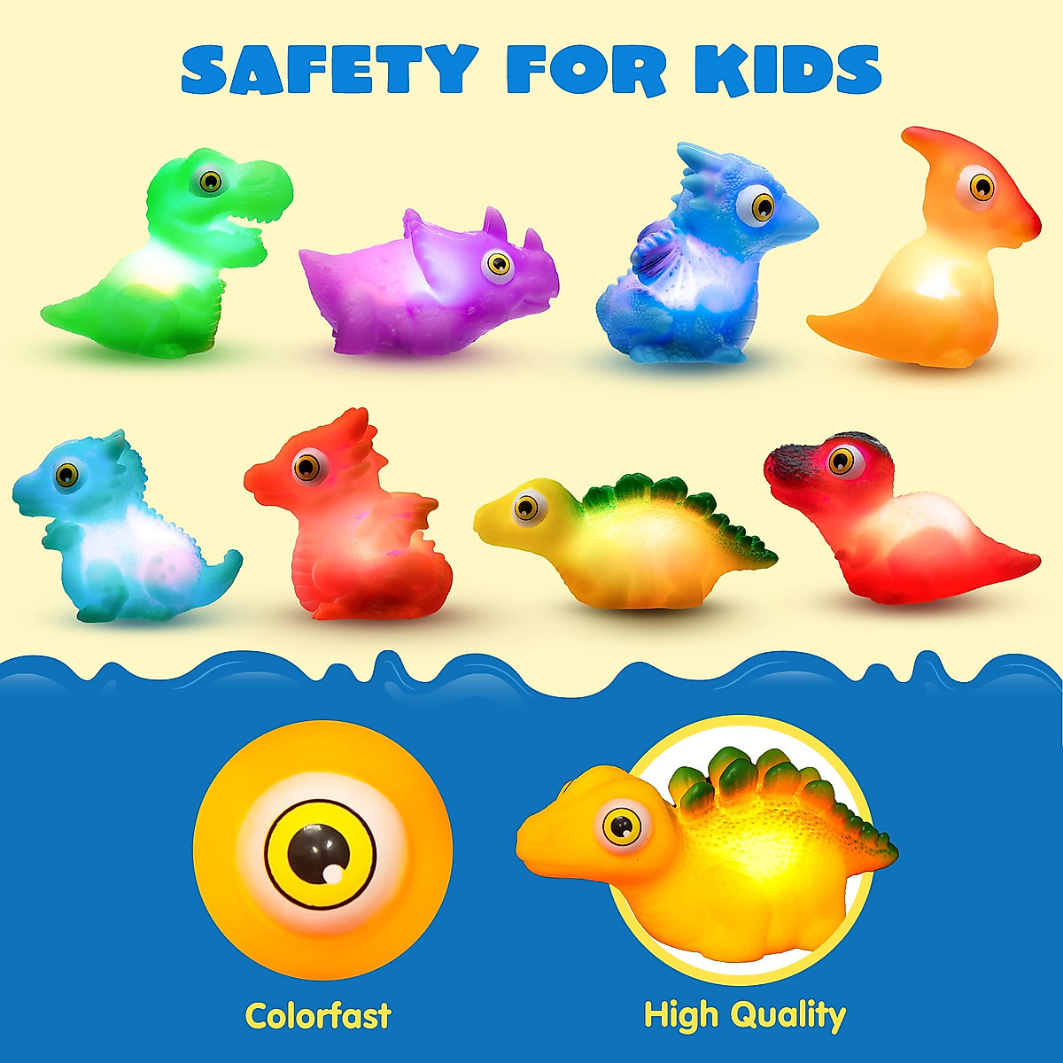 JOYIN 8Pcs Light Up Dinosaur Toys, Baby Bath Toy, Toddler Flashing Colourful LED Bathtub Toy, Bathtime Floating Soft Rubber Toy for Infant Boy Girl Birthday Gift Swimming Pool Party Favors Age 1 2 3