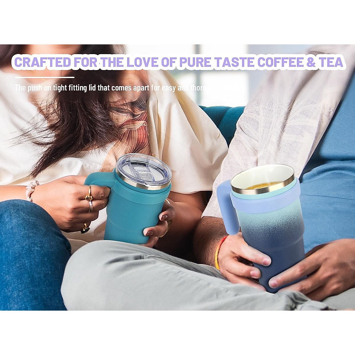 Zukro 20 oz Insulated Tumbler With Handle, Ceramic Interior Coating, No Metallic Aftertaste, Vacuum Stainless Steel Travel Coffee Cup with Lid and Straw, Keep Drinks Hot & Cold For Pure Taste, Checker