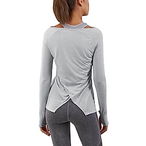 Bestisun Long Sleeve Workout Shirts Activewear Athletic Yoga Tops Gym Clothes Sweatshirt for Women Gray XL