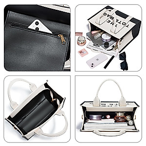 KALIDI The Tote Bag for Women tote purse with Zipper, Faux Leather/Canvas tote bags Shoulder Bag Crossbody Handbag1