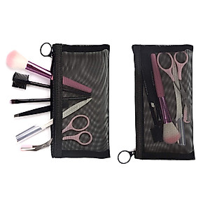 Patu Zipper Mesh Bags, Pack of 4 (S/M/L & Pencil Pouch), Beauty Makeup Cosmetic Accessories Organizer, Travel Toiletry Kit Set Storage Case, Black