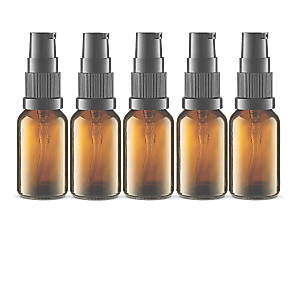 5 Pack Empty Refillable Glass Amber Pump Bottle Ideal for Lotion Cream Essential Oil Travel Small Container,15ml