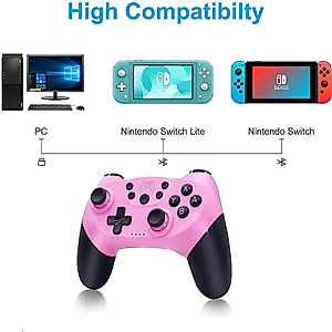 Rzzhgzq [2024 New Version] Wireless Controller for Switch/Switch Lite,Pink Switch Pro Controller Gamepad Joypad Remote with Gyro Axis, Turbo and Adjustable Dual Shock Wireless Controller for Girl