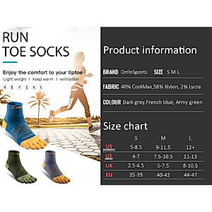 OrrinSports 3 Pairs Women & Men's Athletic Toe Socks Five Finger Socks for Running Hiking Walking Quarter Crew (Size Medium)