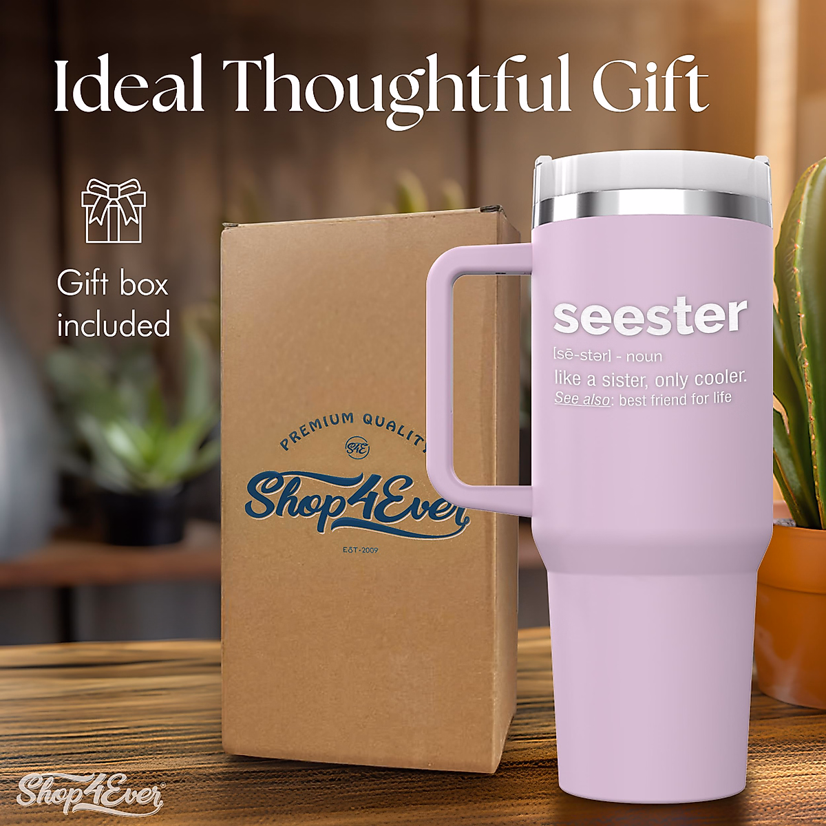 shop4ever Seester Definition Engraved Insulated Stainless Steel Tumbler with Handle, Lid, and Straw 40 oz. Funny Gift for Sister Best Friend (Lavender)