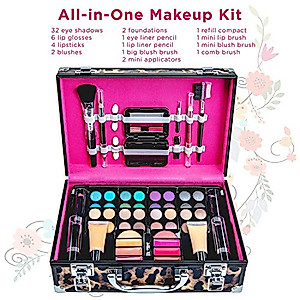 Vokai Makeup Kit Gift Set – 79 Piece - 32 Eye Shadows, 2 Blushes, 2 Lip Glosses, 2 Lipsticks, 2 Eye Liner Pencils, 1 Lip Liner Pencil, 1 Mascara - Case with Carrying Handle