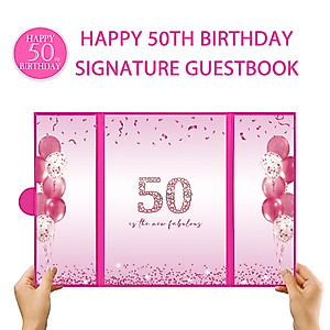 DARUNAXY Hot Pink 50th Birthday Party Decorations for Women, Happy 50th Birthday Alternative Signature Guest Book Pink 50 Birthday Signing Card Board Party Supplies Cheers to 50 Years Old Gifts