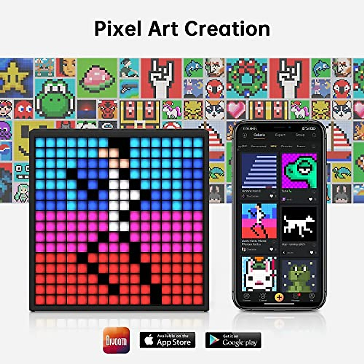 Divoom TimeBox Evo -- Pixel Art Bluetooth Speaker with 16x16 LED Display APP Control - Cool Animation Frame & Gaming Room Setup & Bedside Alarm Clock- Black